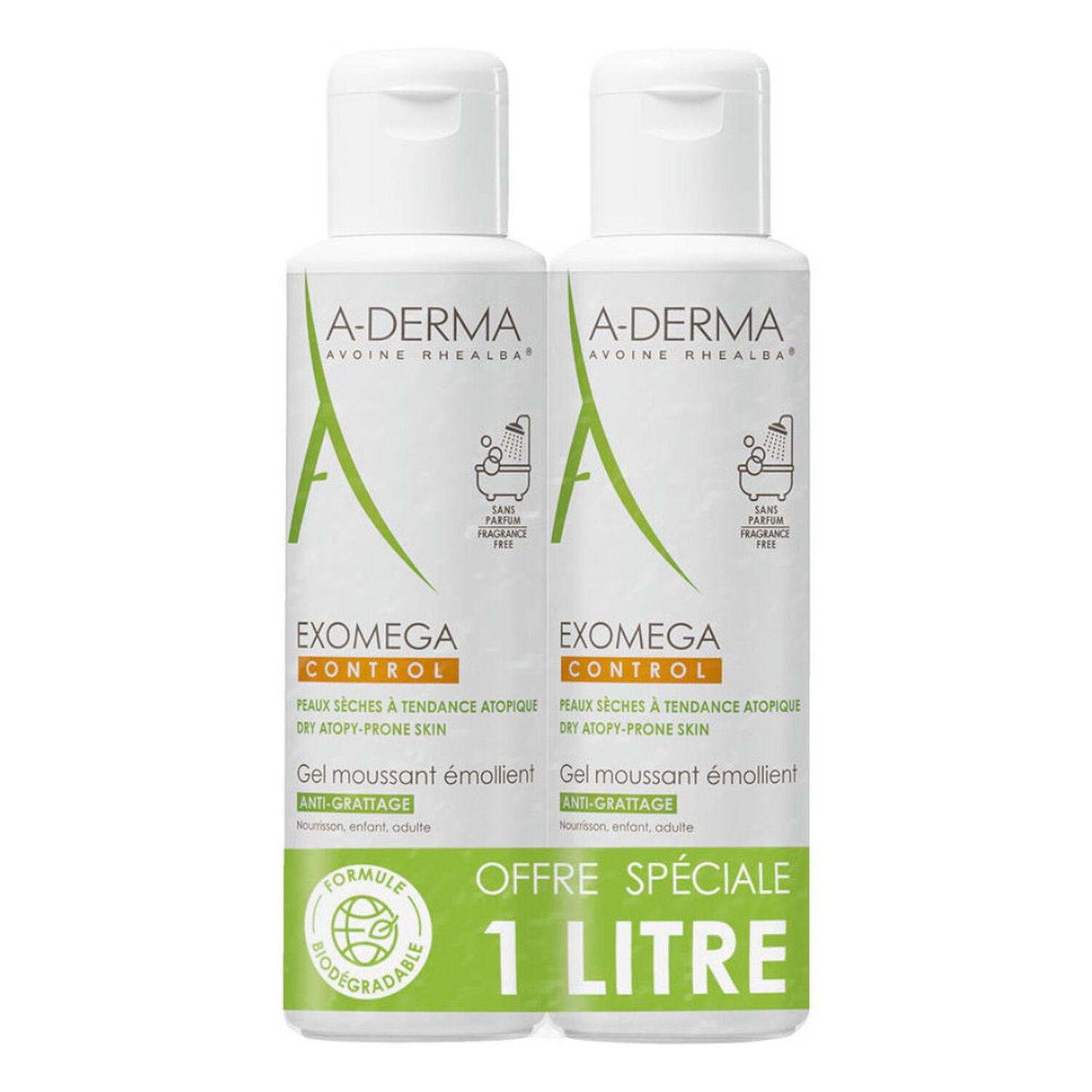 Exomega Control, Gel Moussant Emollient 2x500 ml - A-Derma | MyOrigines ...