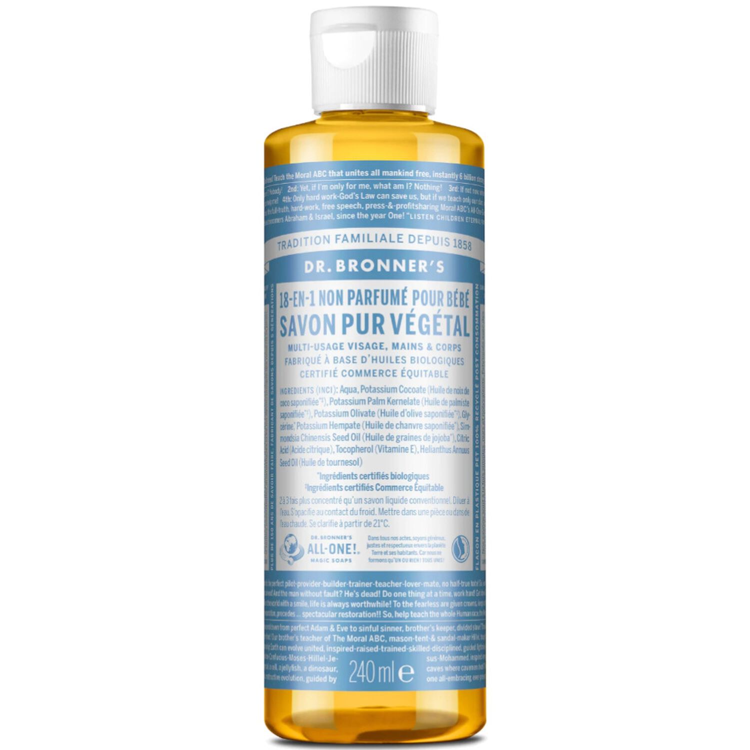 Savon Liquide Pur Végétal, Non Parfumé pour Bébé 240 ml - Dr Bronners | MyOrigines Produit
