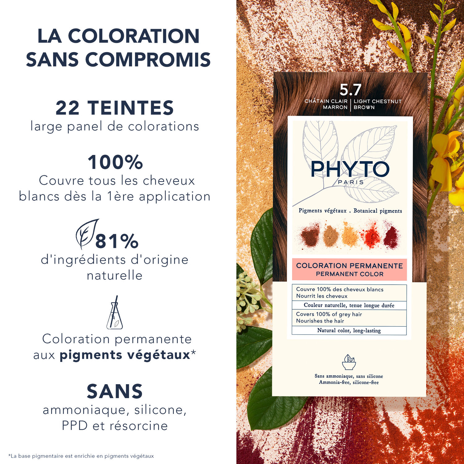 Kit Coloration, Coloration Permanente 5.7 Châtain Clair Marron - Phyto ...