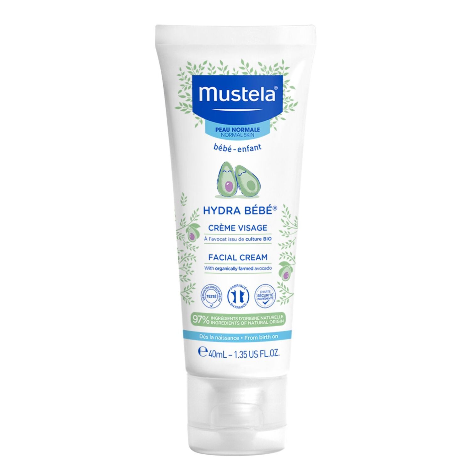 Hydra Bébé Bio, Crème Visage Peau Normale 40 ml - Mustela | MyOrigines ...