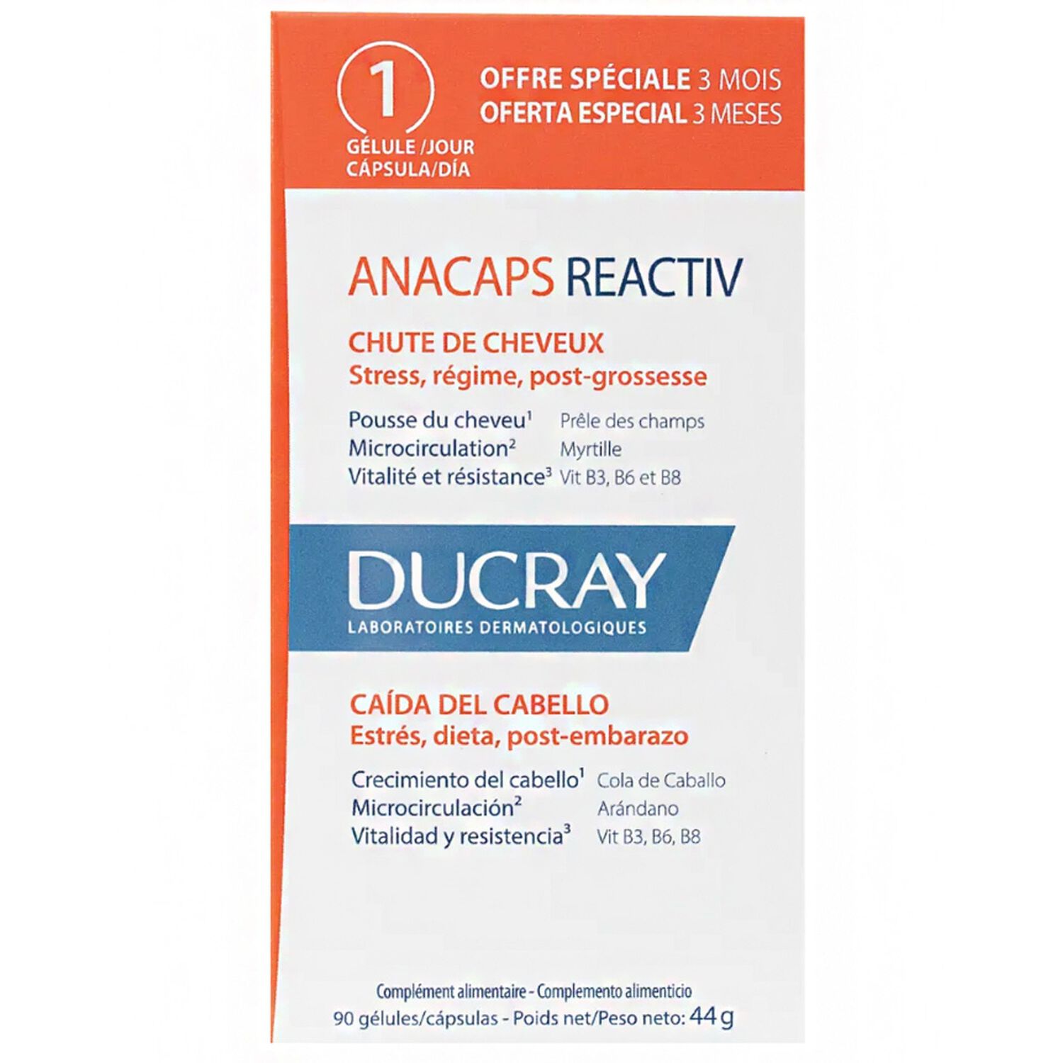 Anacaps Reactiv, Caída del cabello reactiva, 90 cápsulas - Ducray ...