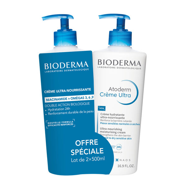 Atoderm Crème Ultra, Lot Crème Hydratante Ultra-Nourrissante 2x 500 ml ...